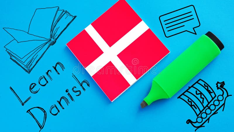 Learn Danish is Shown Using the Text and Flag of Denmark Stock Image ...