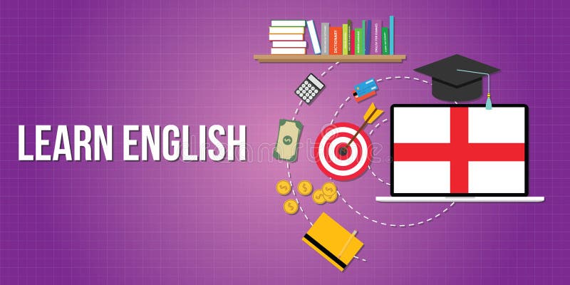 Learn English Concept with Dictionary Books Stock Vector - Illustration ...
