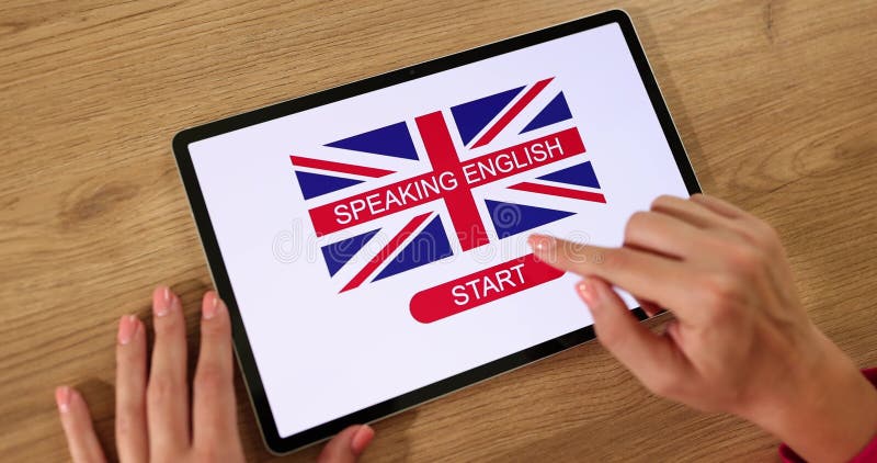 Learning English Conceptual App Start on Tablet Stock Footage - Video ...