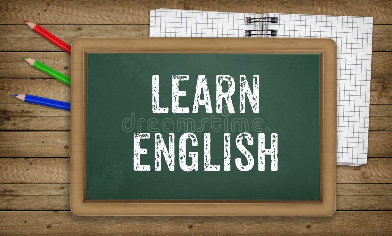 Learn English Language, Chalk on Green Board, Education Concept Stock ...