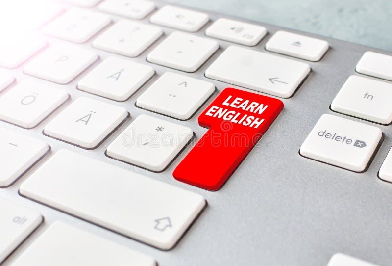 Learn English Language Online Advice. Concept with Keyboard and Red ...