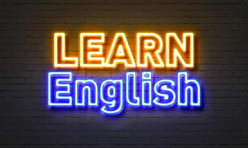 Learn English Neon Sign On Brick Wall Background. Stock Illustration ...