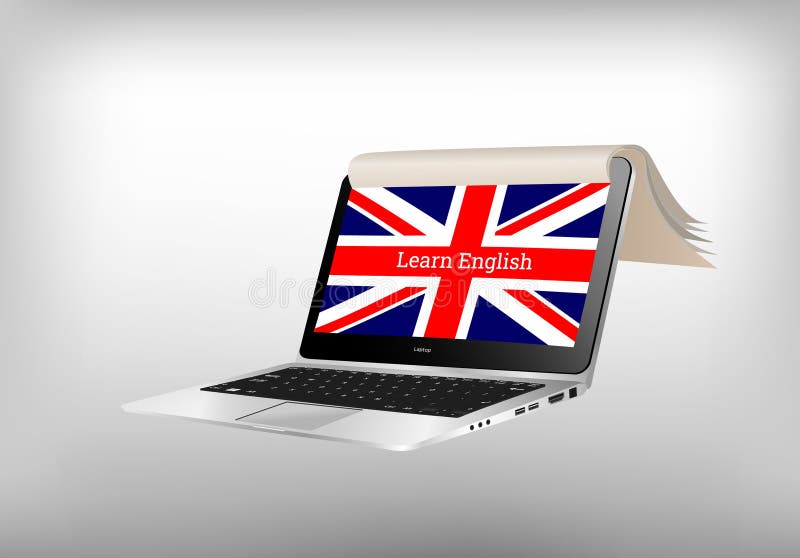 Learn English Online Concept - Laptop and Book Mixing - Elearning ...