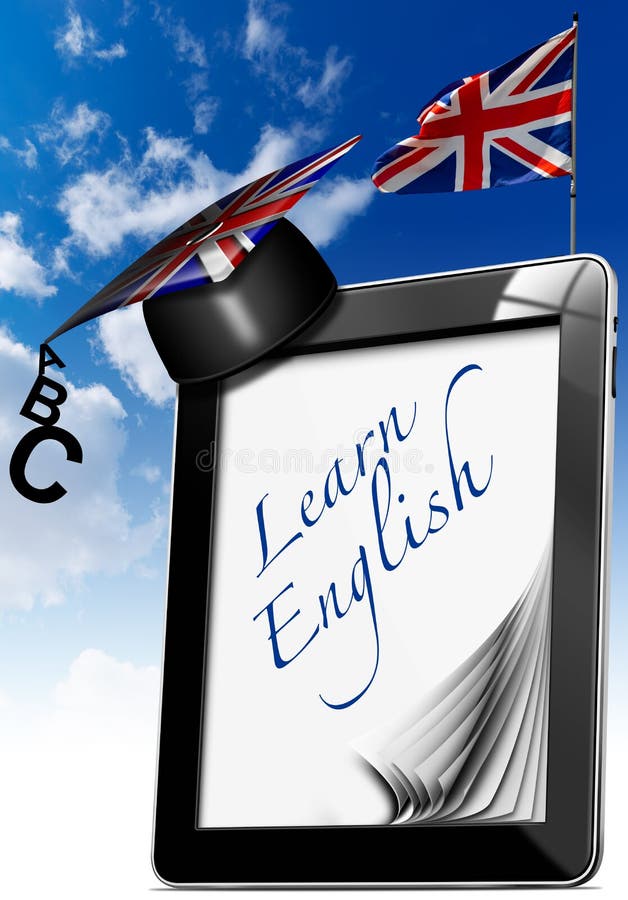 Learn English - Tablet Computer with Graduation Hat Stock Illustration ...