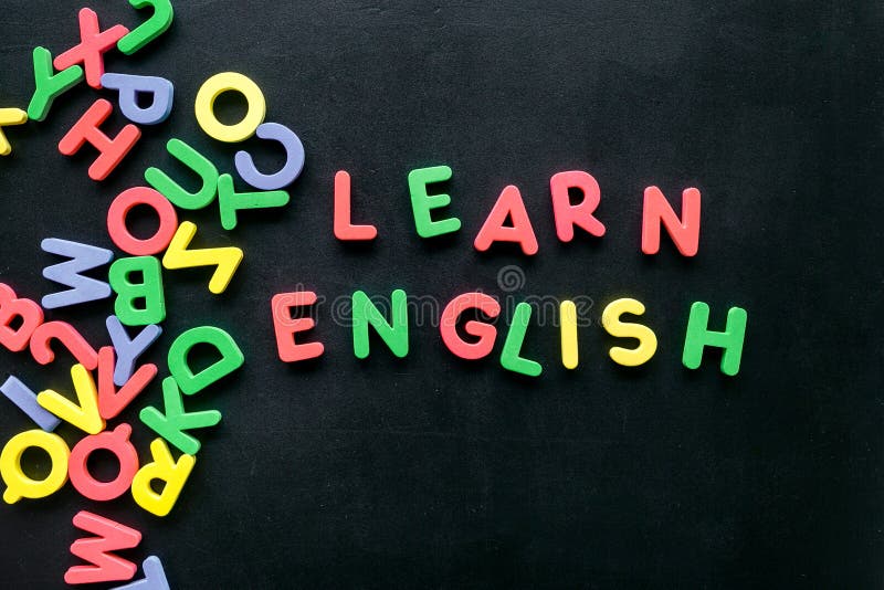 Learn English Text Near Letters on Black Background Top-down Stock ...