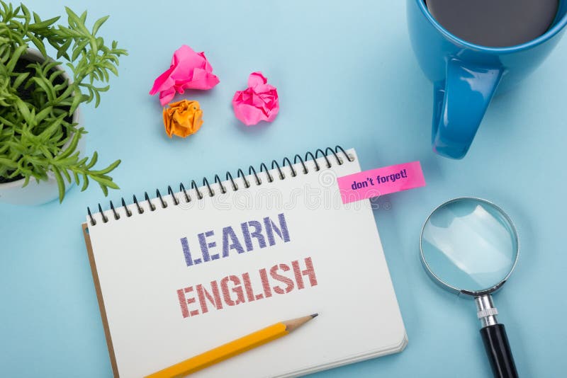 Learn English Text Written on Notebook Page, Red Pencil and Coffee Cup ...