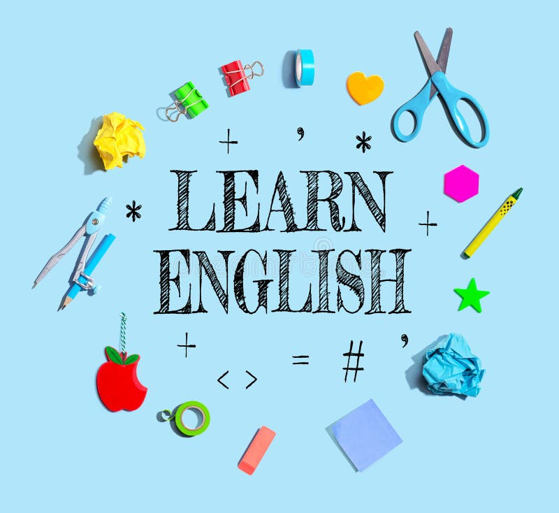 Learn English Theme with School Supplies - Flat Lay Stock Photo - Image ...