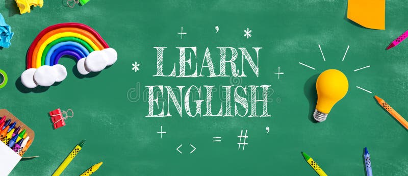 Learn English Theme with School Supplies - Flat Lay Stock Photo - Image ...