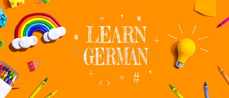 Learn German Theme with School Supplies - Flat Lay Stock Photo - Image ...