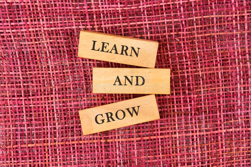 LEARN and GROW on Wooden Blocks on a Mesh Background Stock Image ...