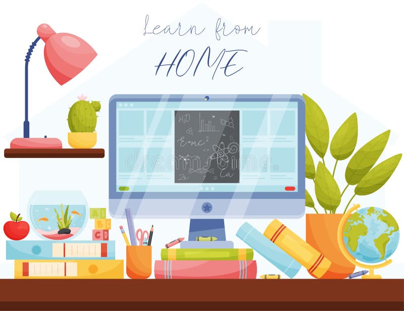 Learn from Home. Remote Learning Concept Stock Vector - Illustration of ...