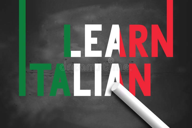Learn Italian with Italia Flag Color on Chalkboard Stock Illustration ...