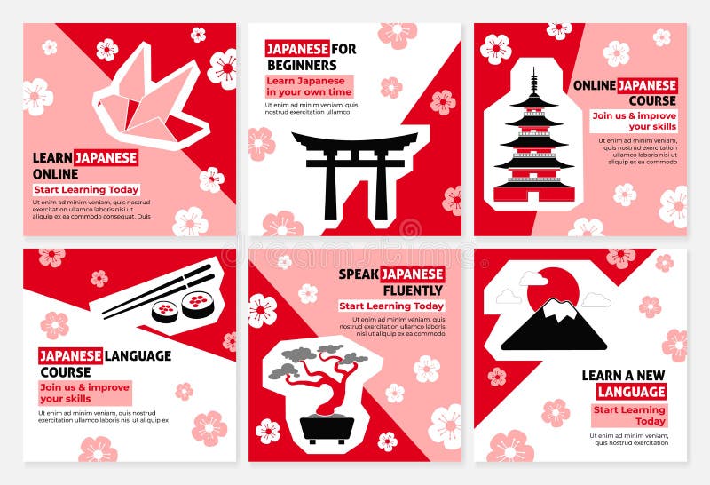 Learn Japanese at Course, Social Media Design Stock Vector ...