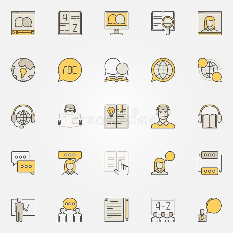 Learn Language Colorful Icons Stock Vector - Illustration of foreign ...