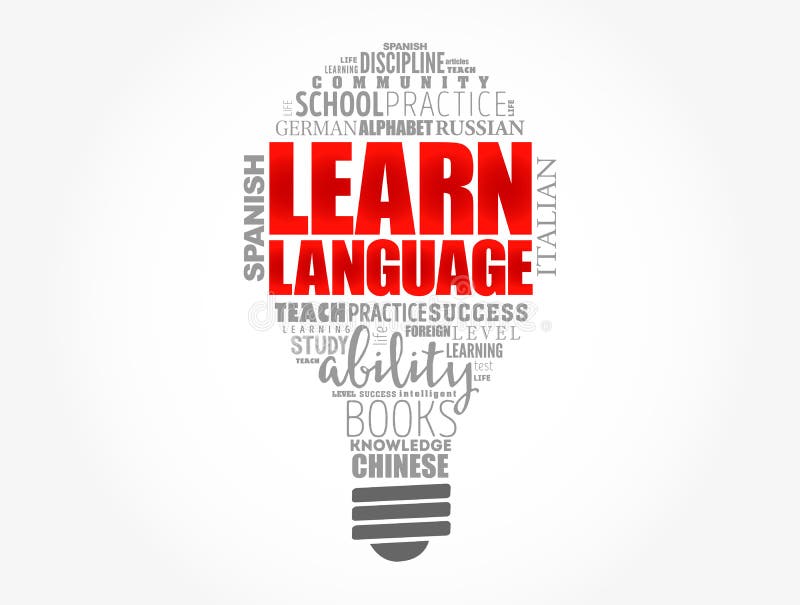 Learn Language Light Bulb Word Cloud Collage, Education Concept ...