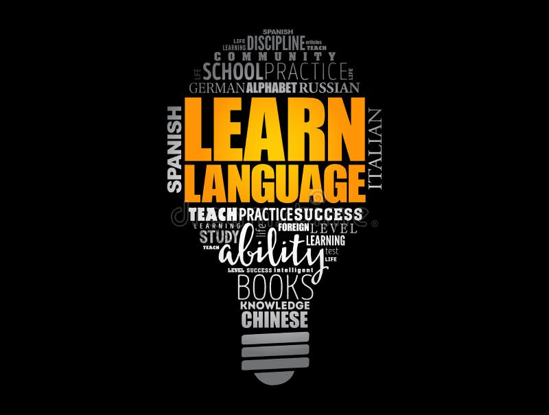 Language Light Bulb Word Cloud Collage, Education Concept Stock ...