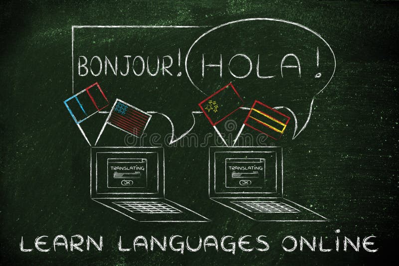 Learn Languages Online: Laptop with Different Flags Stock Photo - Image ...