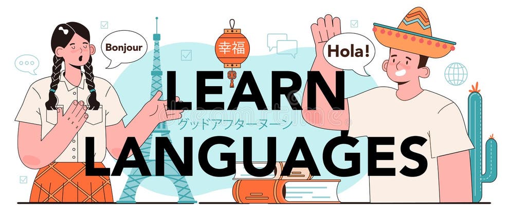 Learn Languages Typographic Header. Professor Teaching Foreign ...