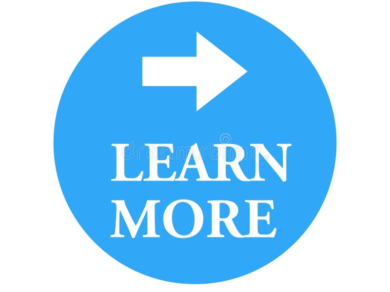 Learn More Text in a Blue Circle with Arrow. Illustration Stock ...