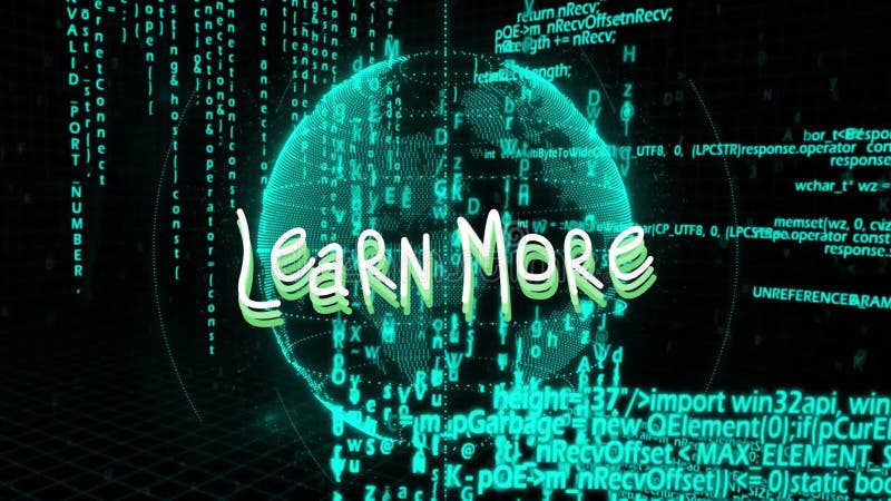 Learn More Text Over Digital Globe with Green Binary Code Animation ...