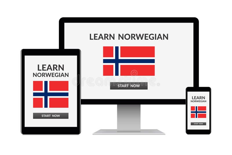 Learn Norwegian Concept on Electronic Devices Isolated on White ...