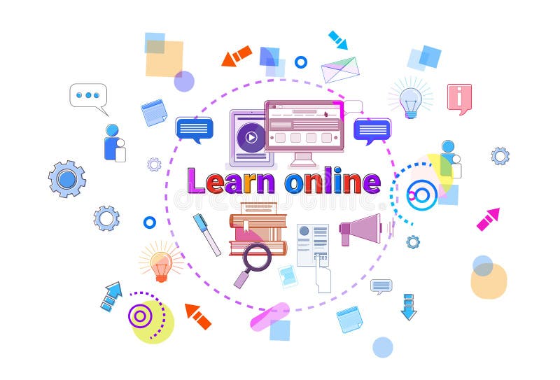 Learn Online Banner Internet Education Elearning Concept Stock Vector ...