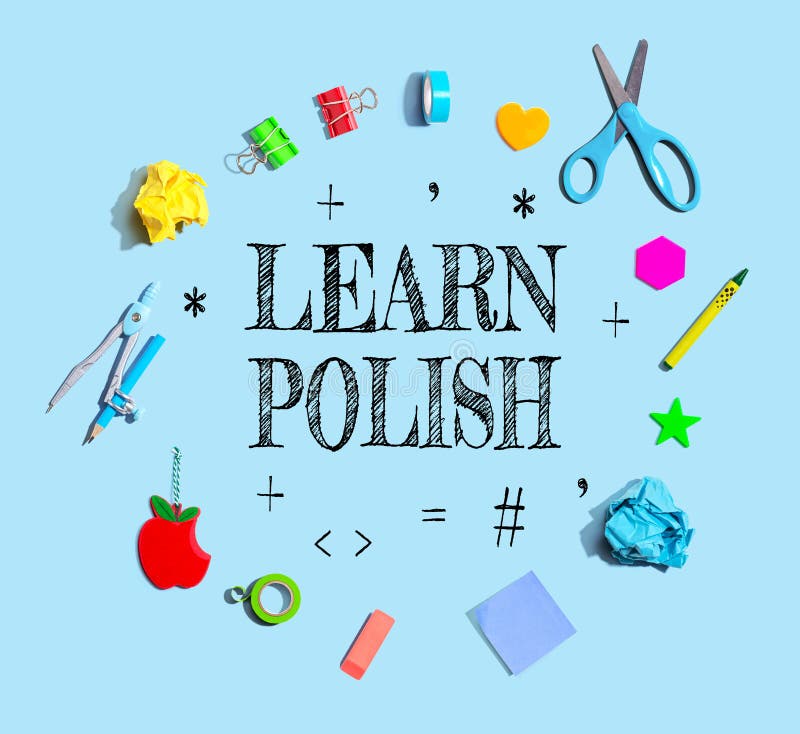 Learn Polish Theme with School Supplies - Flat Lay Stock Image - Image ...