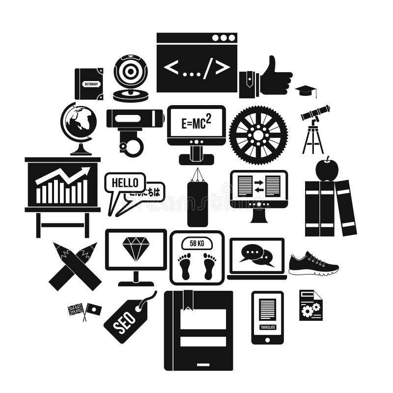 Learn Programming Icons Set, Simple Style Stock Vector - Illustration ...