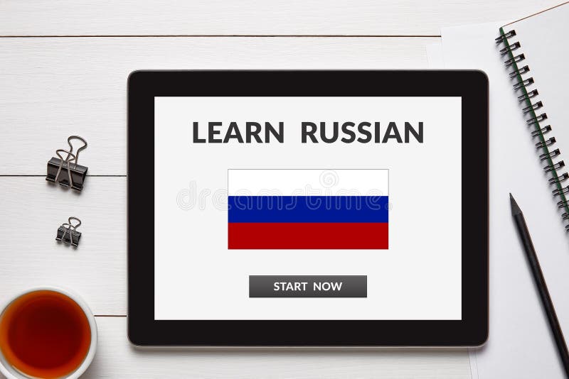 Learn Russian Concept on Tablet Screen with Office Objects Stock Image ...