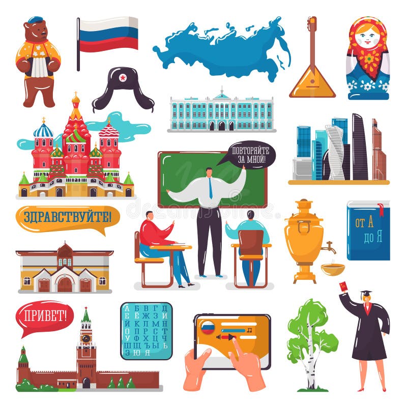 Learn Russian Language Vector Illustration, Cartoon Flat Tiny Student ...