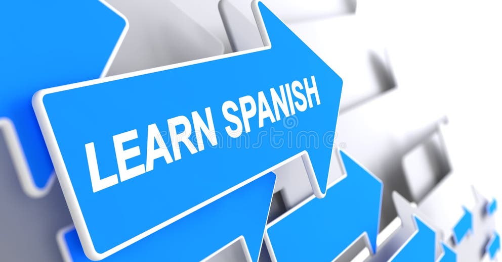 Learn Spanish - Label on Blue Pointer. 3D. Stock Illustration ...