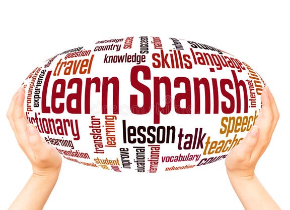 Learn Spanish Word Cloud Hand Sphere Concept Stock Photo - Image of ...