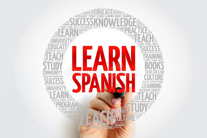 Learn Spanish Word Cloud with Marker, Education Business Concept Stock ...