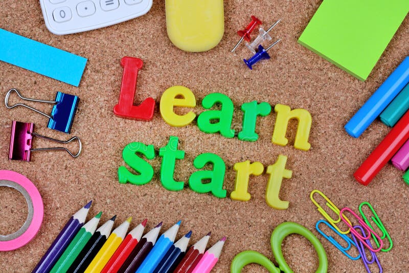Learn Start Words on Cork Background Stock Image - Image of marker ...