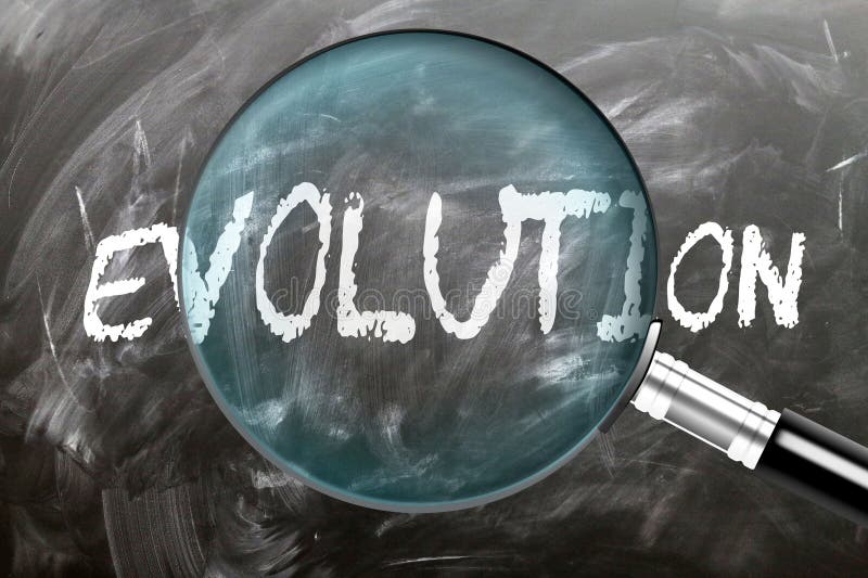 Learn, Study and Inspect Evolution. a Magnifying Glass Enlarging Word ...