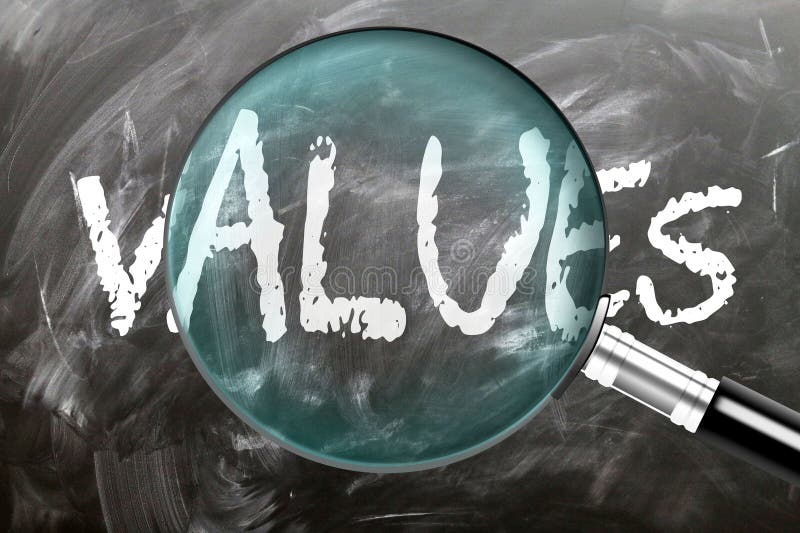 Learn, Study and Inspect Values. a Magnifying Glass Enlarging Word ...