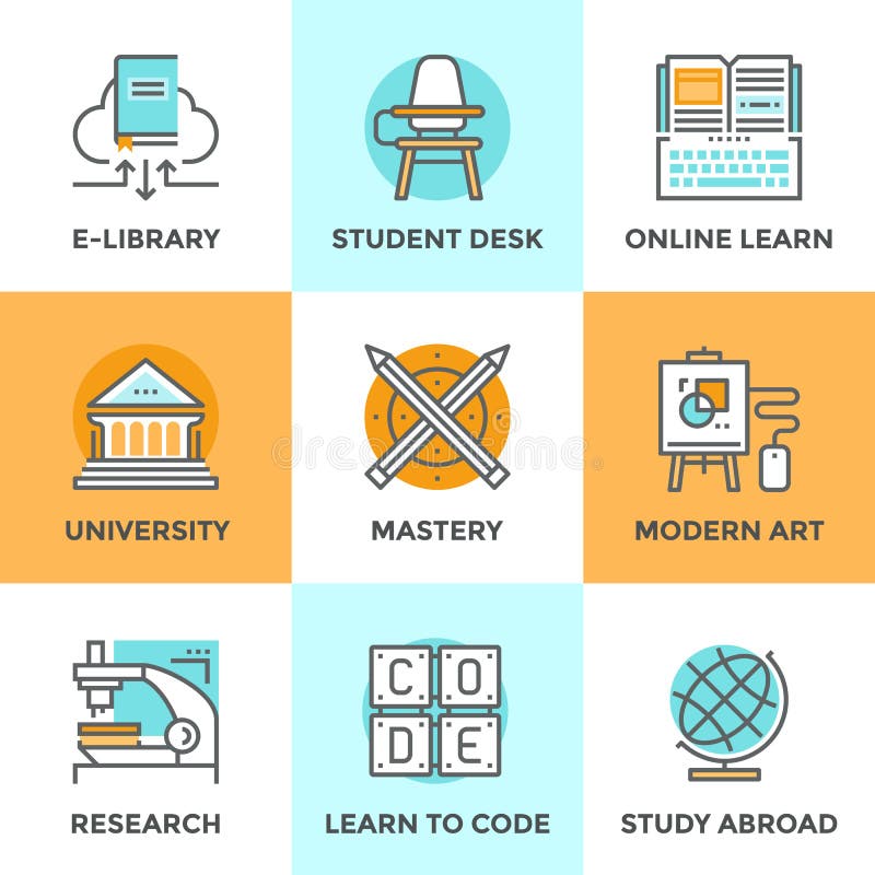 Learn and Study Line Icons Set Stock Vector - Illustration of internet ...