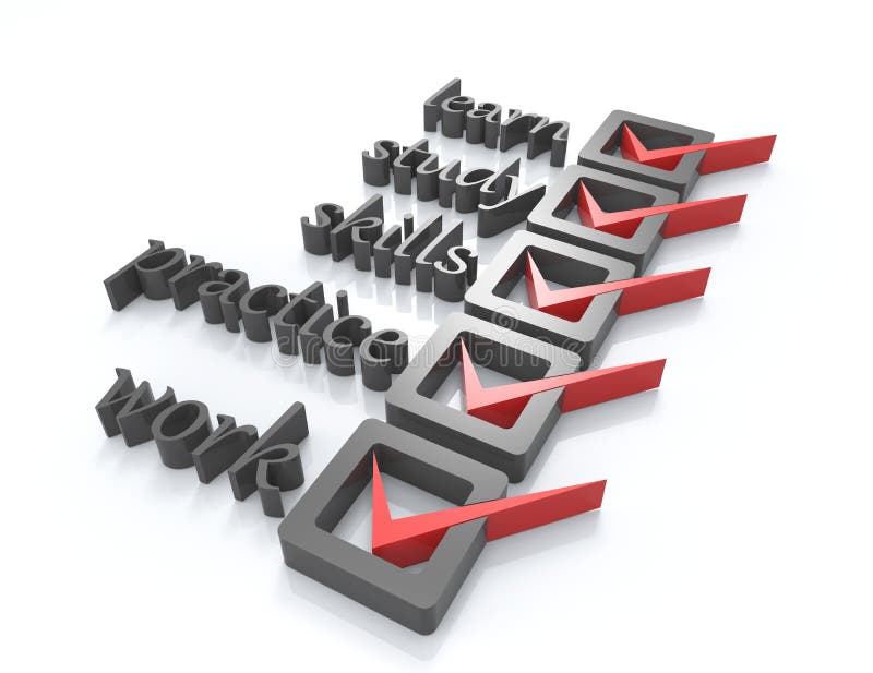 Learn,study,skills,practice,work 3d Word with Checkbox Stock ...