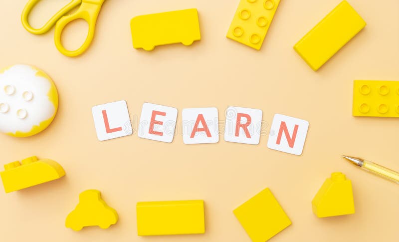 Learn with Toy Objects for Child Education Concept on Yellow Stock ...