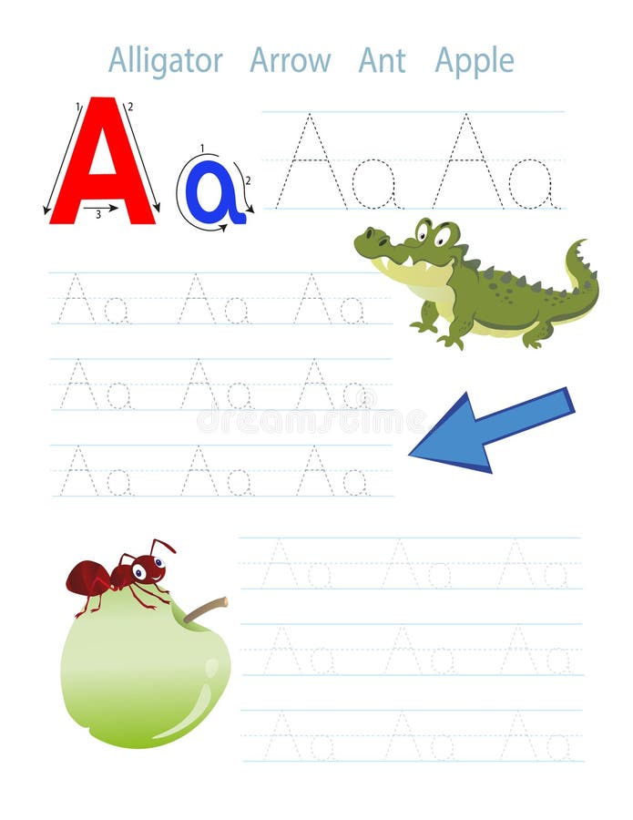 Colorful Letter a Tracing Worksheet for Preschoolers Stock Illustration ...