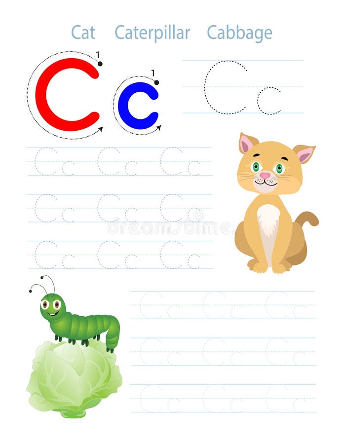 Cute Cartoon Alphabet Letter C Tracing Activity Sheet Stock ...