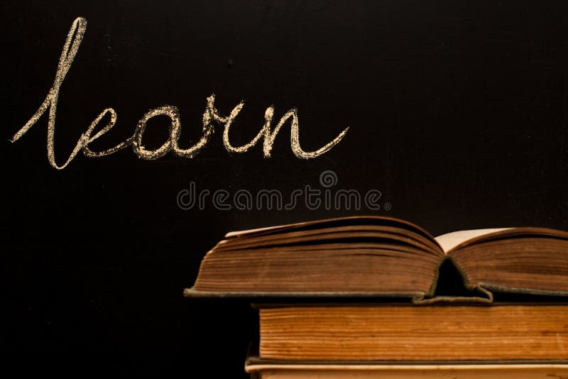 Learn Written on School Blackboard Stock Image - Image of classroom ...