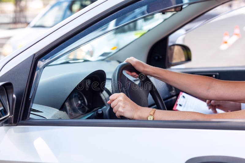 Learner Driver Student Learning To Drive a Car with Instructor Stock ...