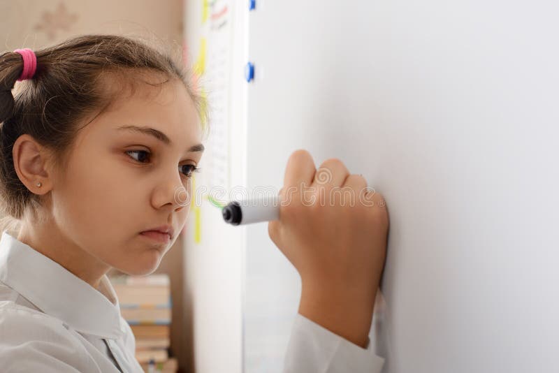 Girl Writing on the Whiteboard Stock Photo - Image of asian, elementary ...