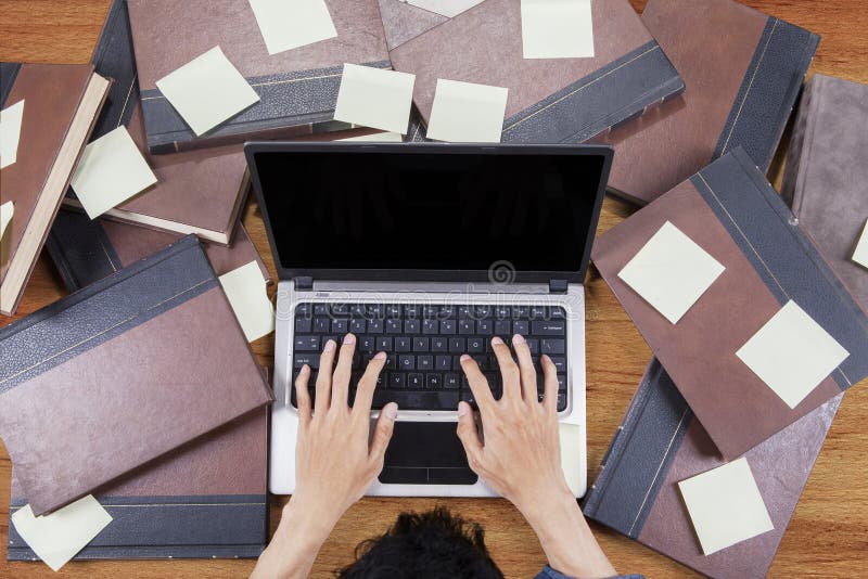 Learner Typing on Notebook Computer Stock Photo - Image of hand ...