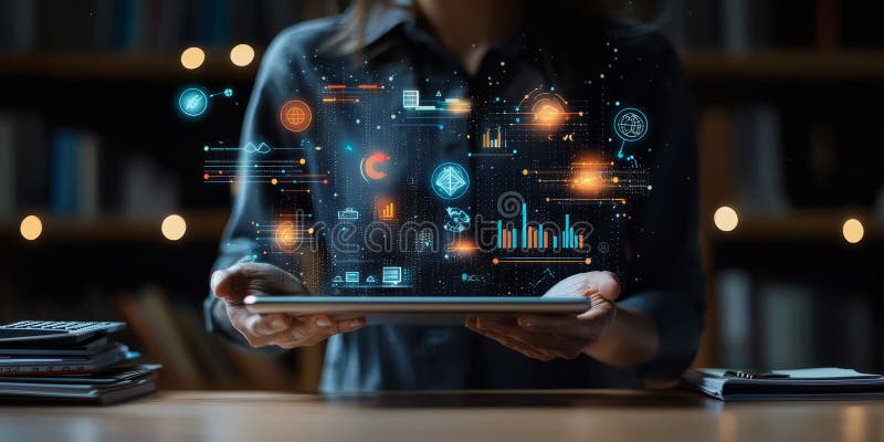 A Learner Using a Tablet for Business Training, with Digital Tools Like ...