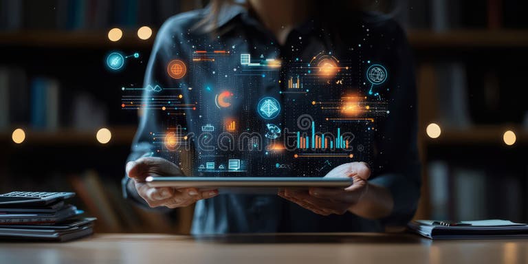 A Learner Using a Tablet for Business Training, with Digital Tools Like ...