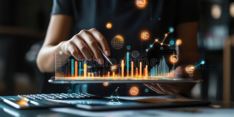 A Learner Using a Tablet for Business Training, with Digital Tools Like ...