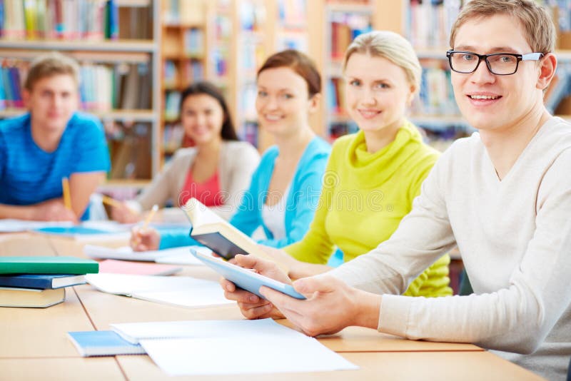 Students in library stock photo. Image of library, male - 17021084