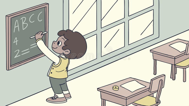 Learning ABCs: Child Enthusiastically Writing on a Blackboard in a ...